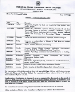 West Bengal HS Semester I, Semester II Routine 2025 | Check WBCHSE ...